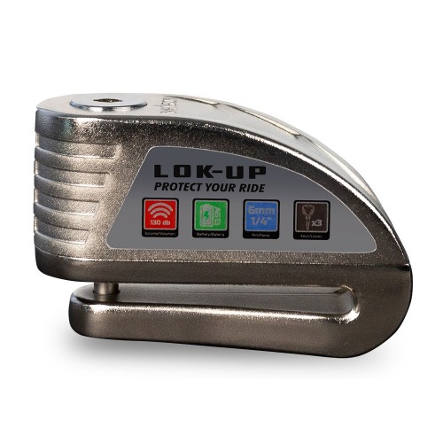 Lok-Up Alarm Disc Lock 6mm Pin 130DB Silver * Motorcycles R Us